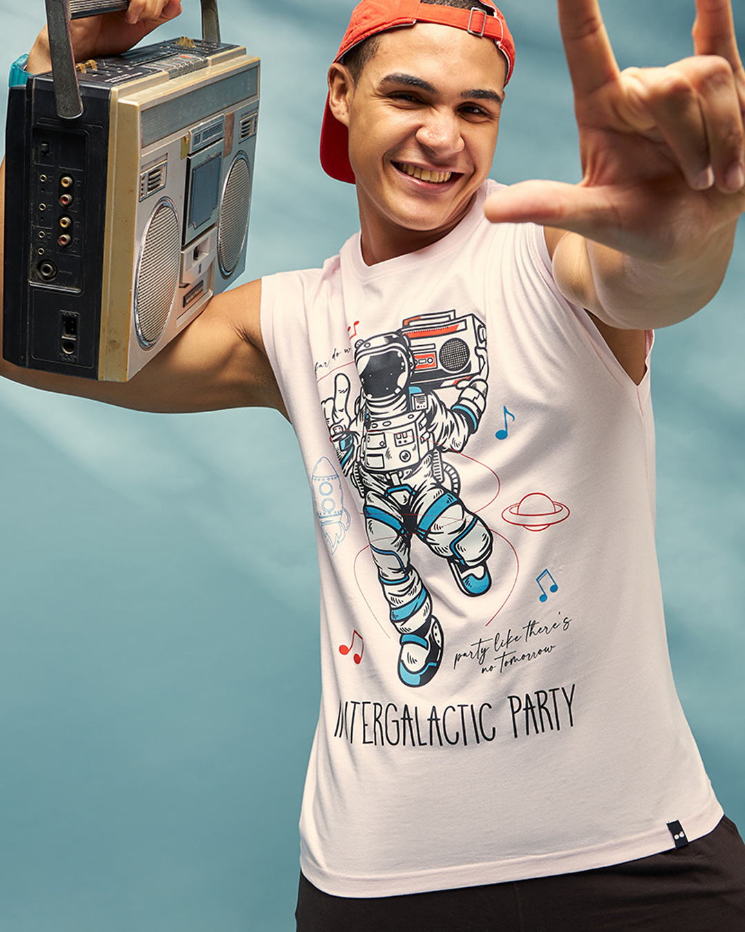 Buy Men's Pink Intergalactic Party Graphic Printed Boxy Fit Vest Online ...