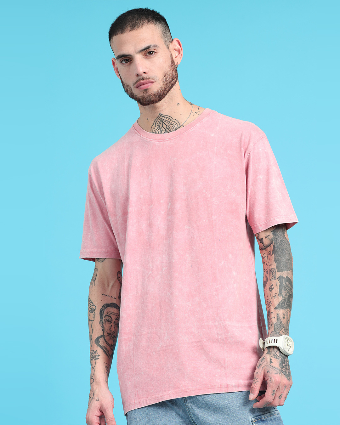 Buy Men's Pink Oversized Acid Wash T-shirt Online at Bewakoof