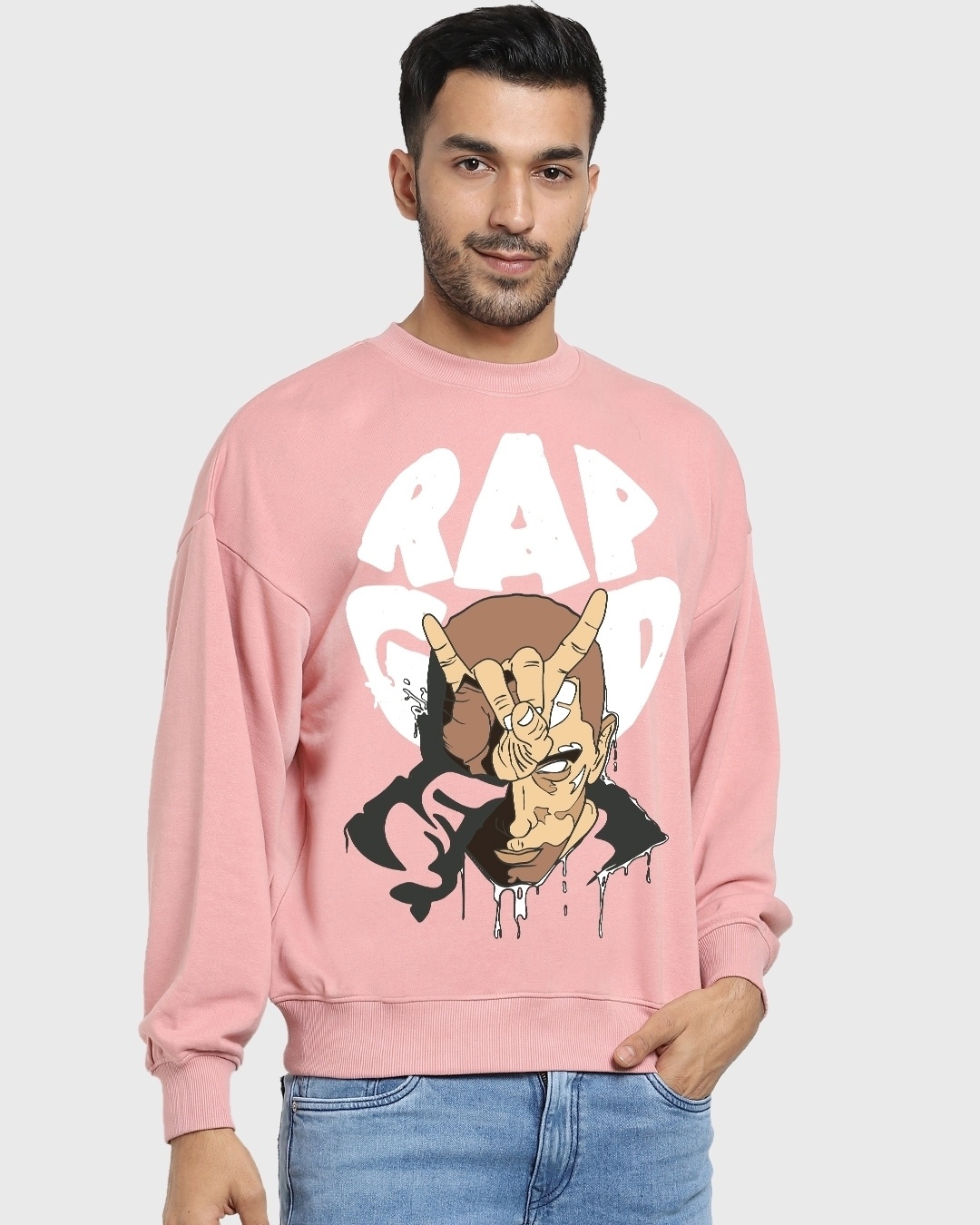 Buy Men's Pink Rap God Graphic Printed Oversized Sweatshirt Online at ...