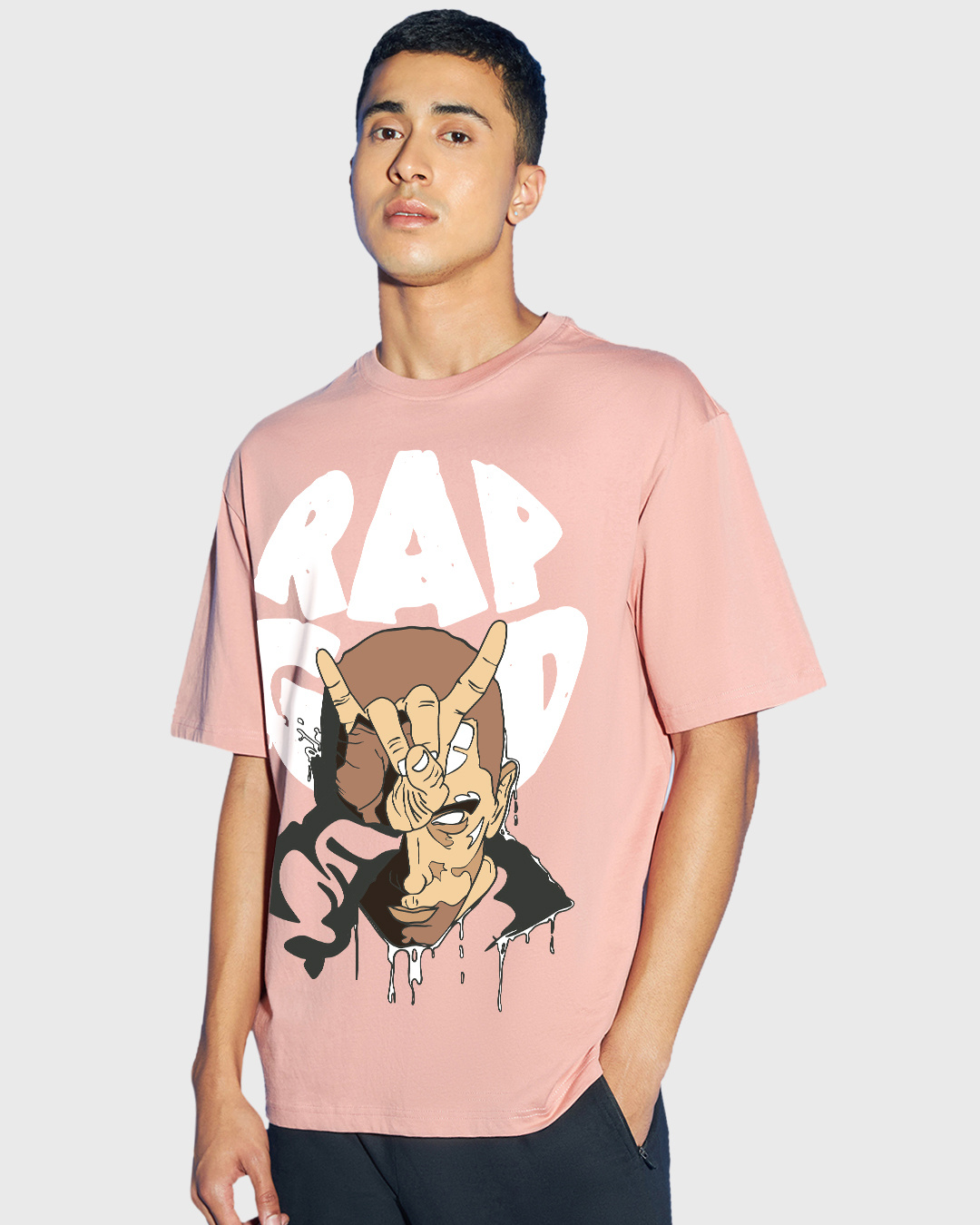 Buy Men's Pink Rap God Graphic Printed Oversized T-shirt Online at Bewakoof
