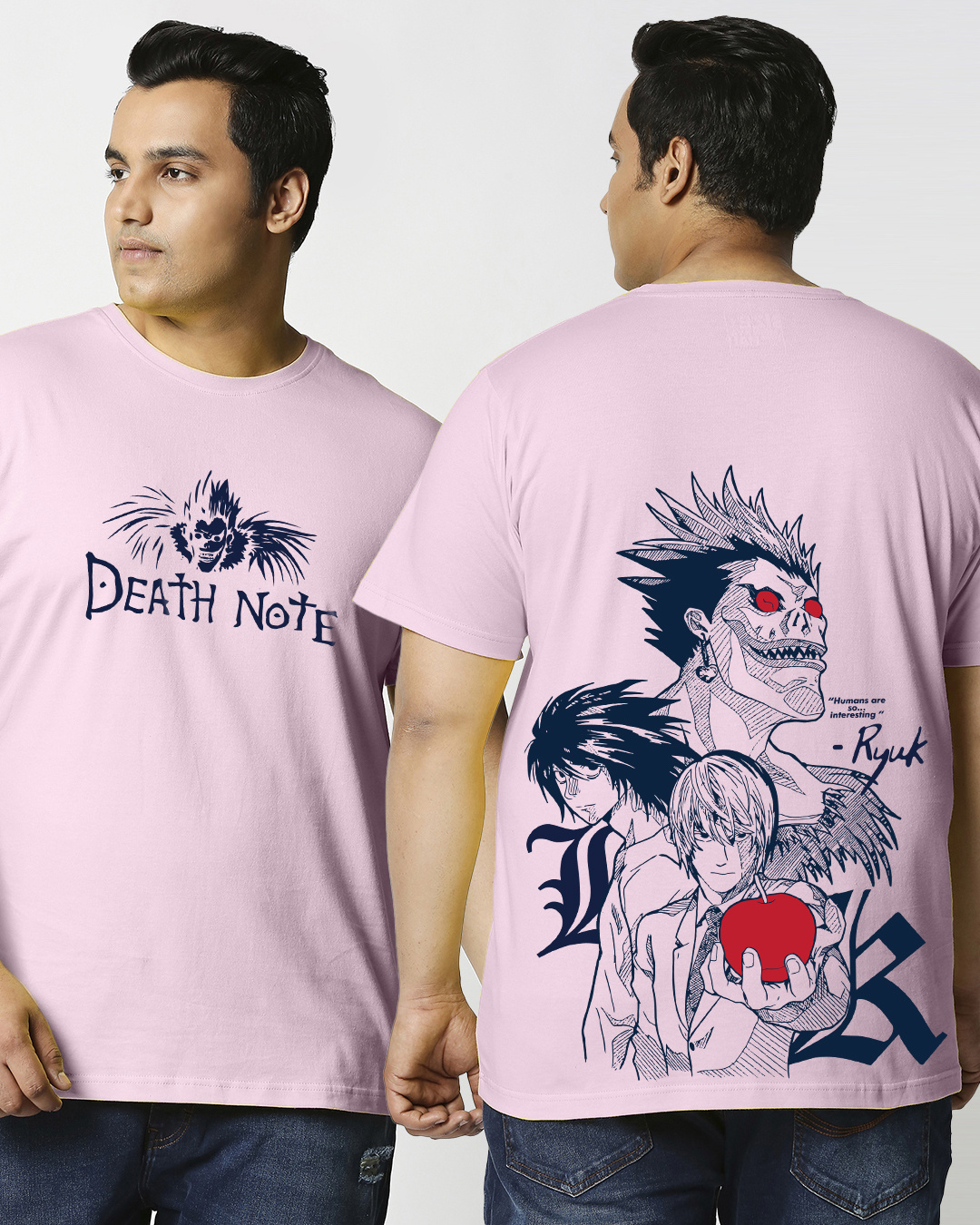 Buy Men's Pink Shinigami Ryuk Graphic Printed Oversized Plus Size T ...