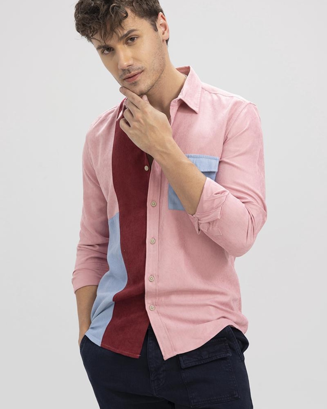 Buy Men's Pink Stack Color Block Slim Fit Shirt Online at Bewakoof