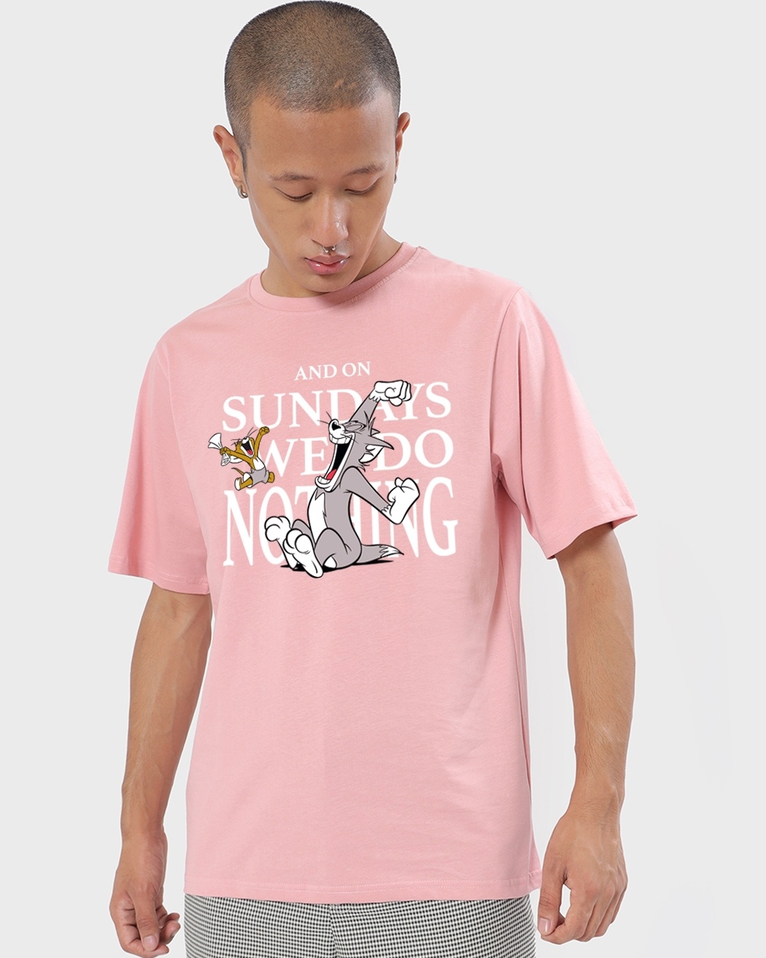 Buy Men's Pink Sundays We Do Nothing Graphic Printed Oversized T-shirt ...