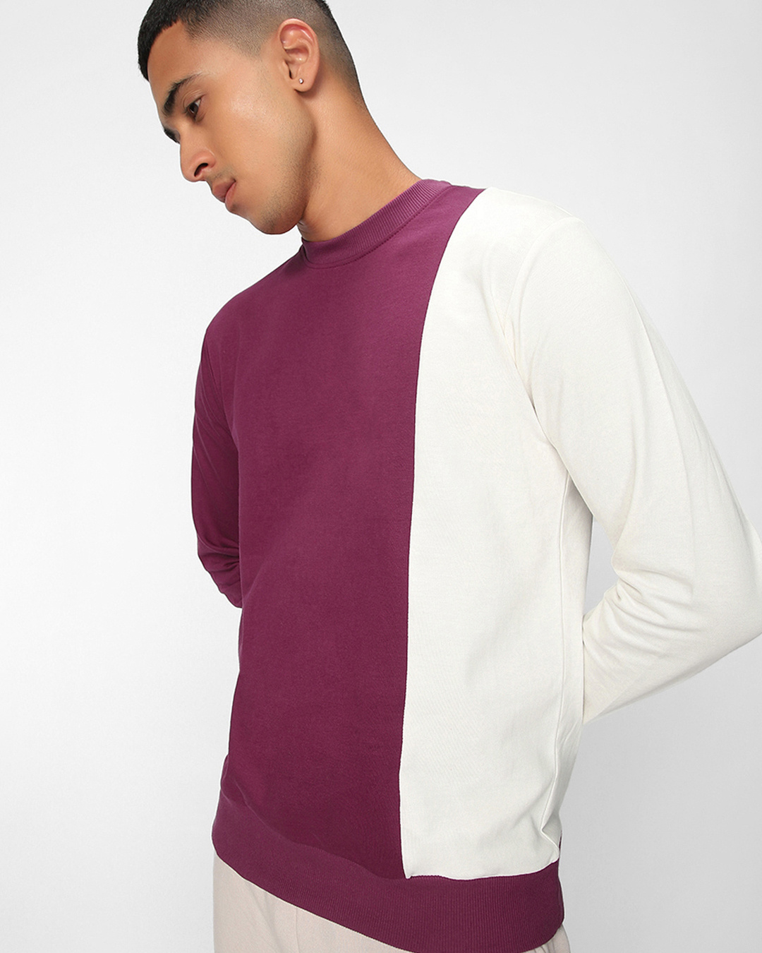 Buy Men's Pink & White Color Block Sweatshirt Online at Bewakoof