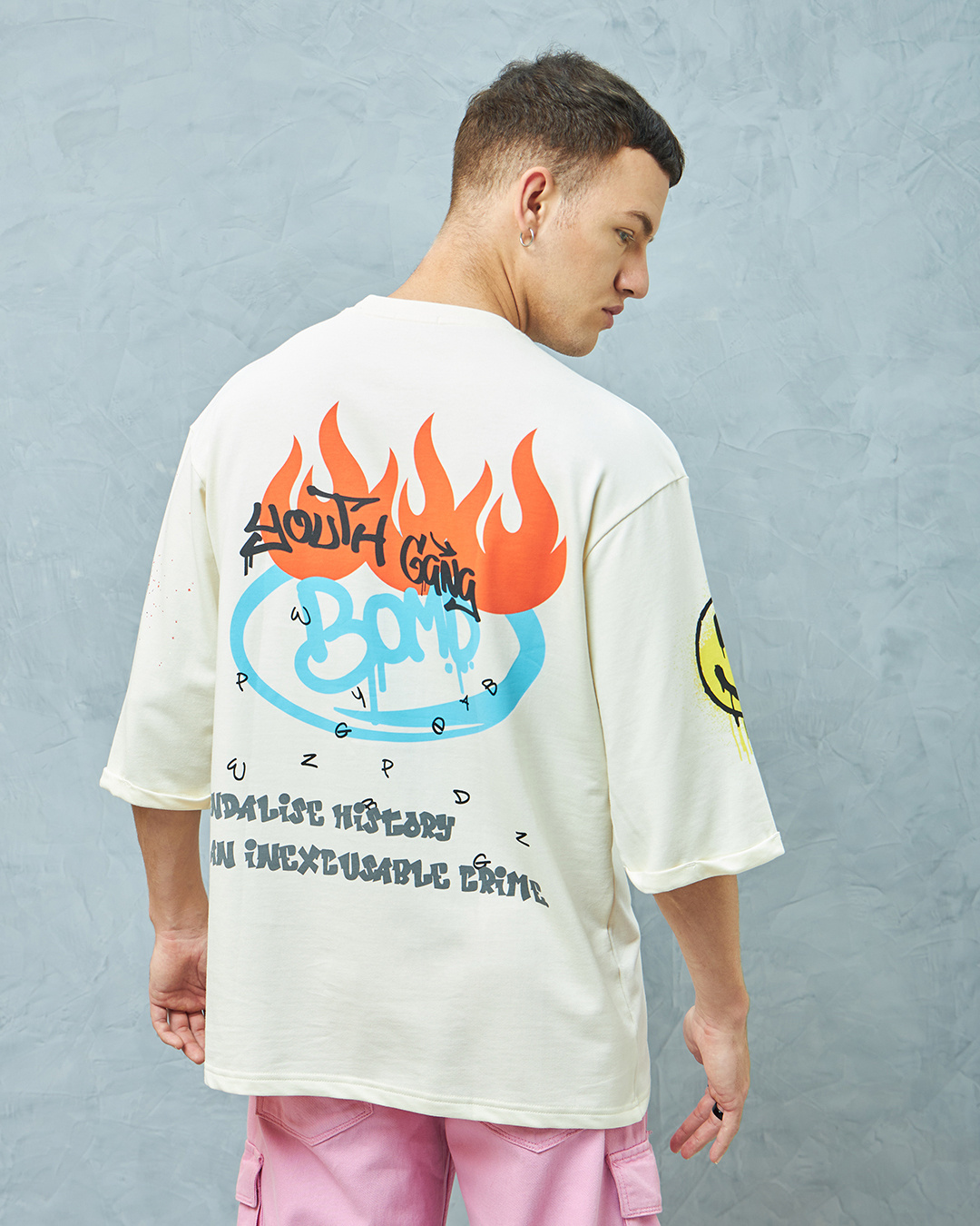 Buy Men's Gardenia Youth Gang Graphic Printed Super Loose Fit T-shirt ...