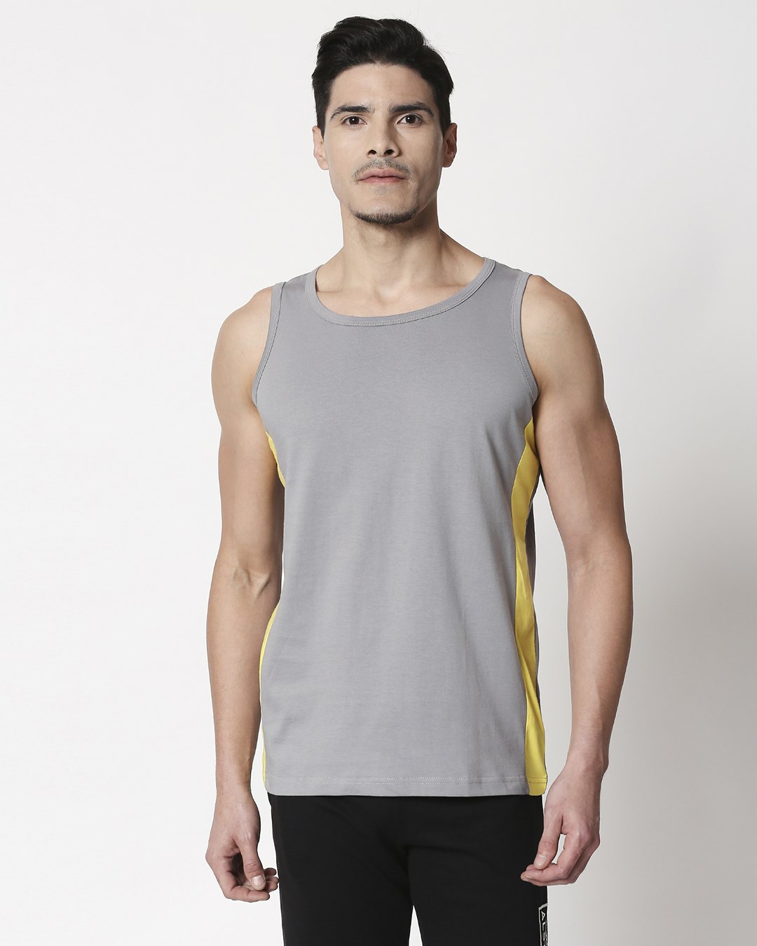 Buy Men's Plain Side Panel Vest (Meteor Grey-Pineapple Yellow) Online ...