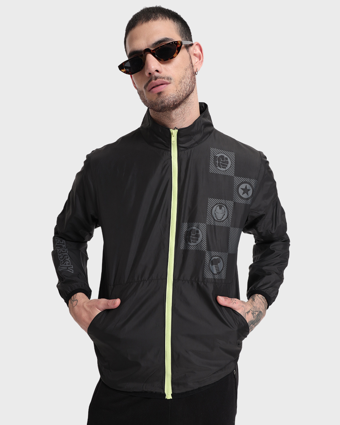 Buy Men's Black Printed Plus Size Windcheater Jacket Online at Bewakoof