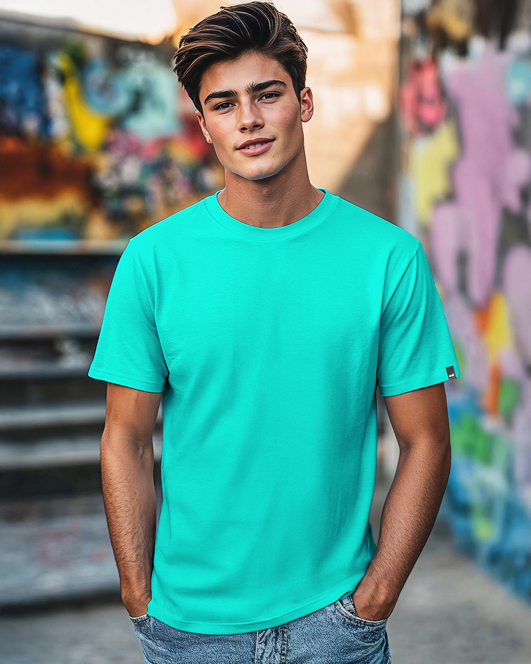 Buy Men's Pool Blue T-shirt Online at Bewakoof
