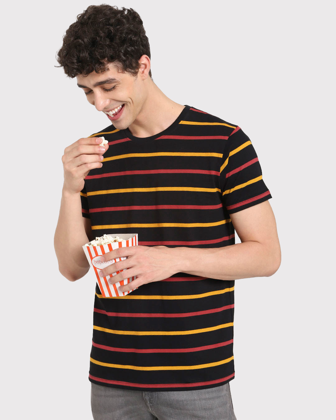 Buy Mens Popcorn Yellow Stripe T Shirt Online At Bewakoof
