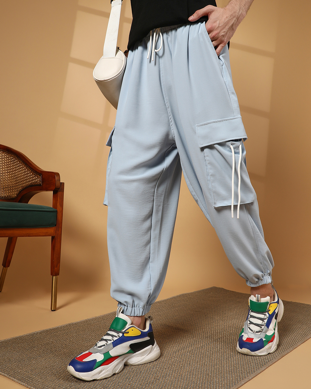 Buy Men's Powder Blue Loose Fit Cargo Jogger Pants Online at Bewakoof