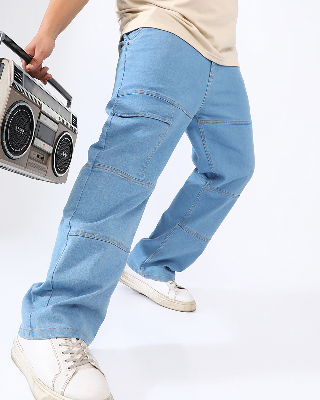 Buy Men's Prussian Blue Oversized Plus Size Cargo Jeans Online at Bewakoof