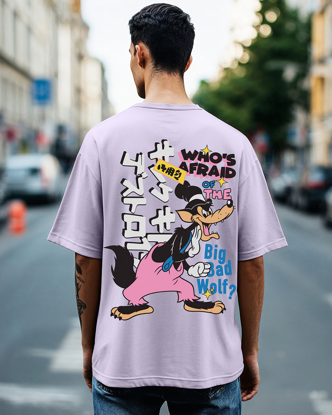 Buy Men's Purple Big Bad Wolf Oversized Graphic Printed T-shirt Online ...
