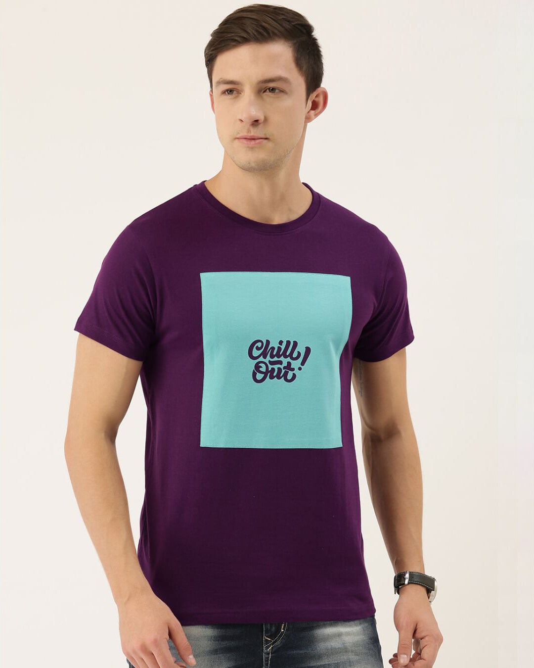 Buy Men's Purple Colourblocked T-shirt Online at Bewakoof