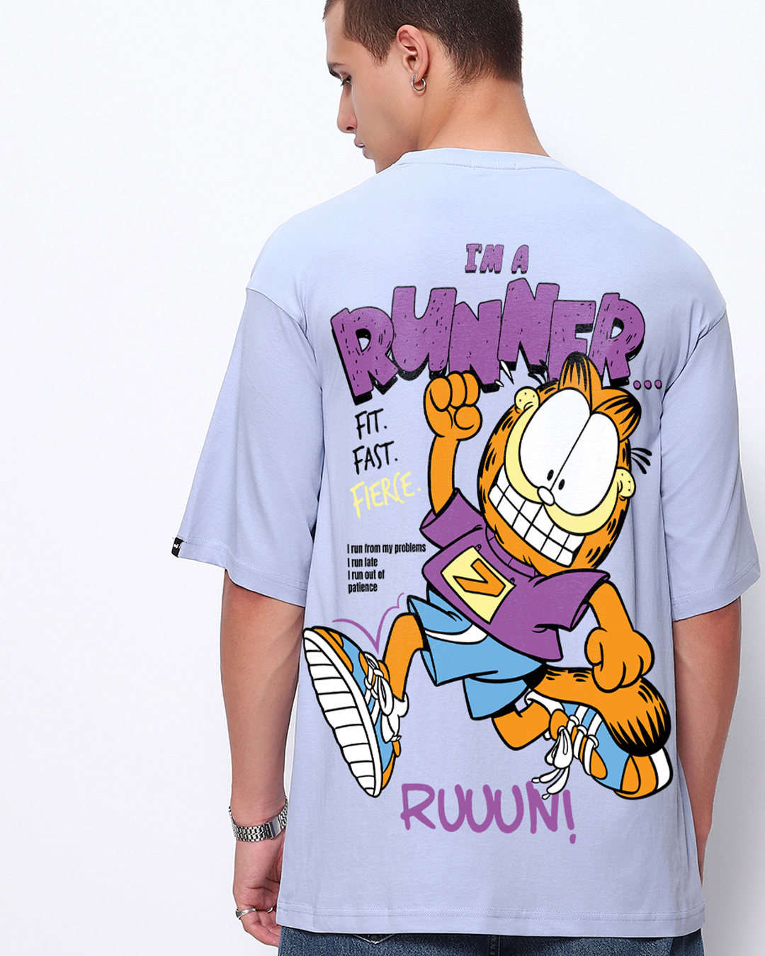 Buy Men's Baby Lavender Da Runner Graphic Printed Oversized T-shirt ...