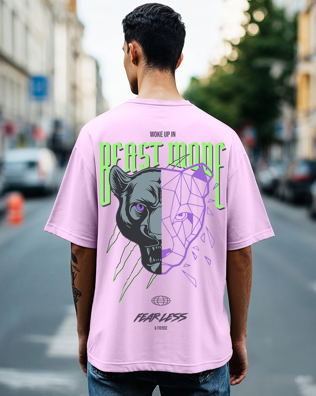 Buy Men's Purple Fearless Graphic Printed Oversized T-shirt Online at ...