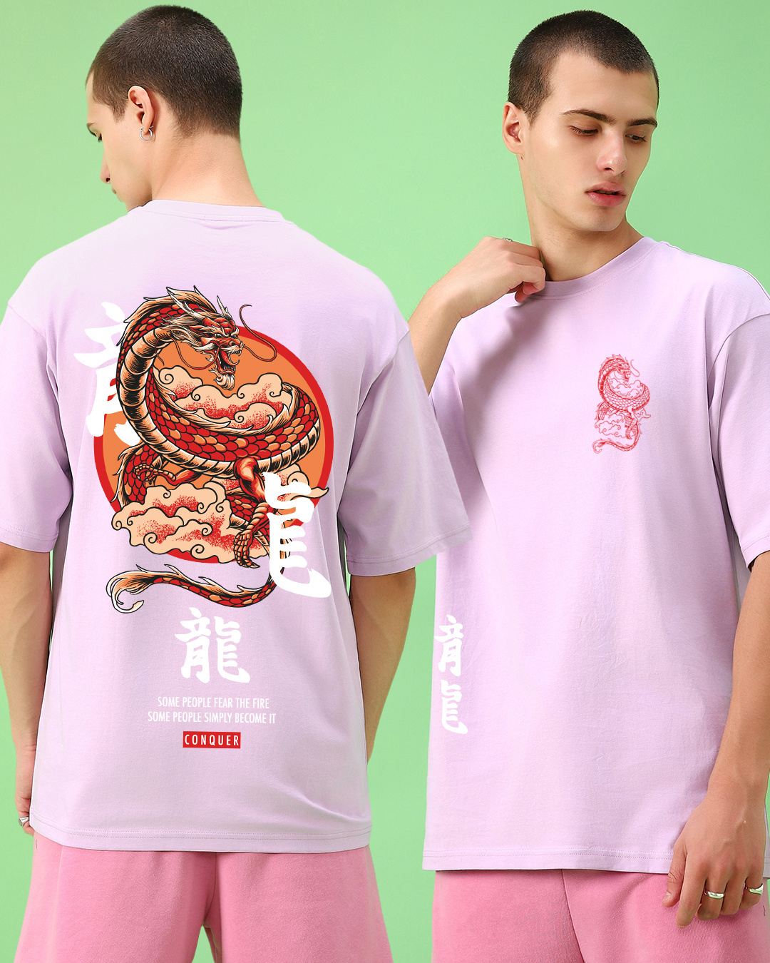 Buy Men's Purple Fire Dragon Graphic Printed Oversized T-shirt Online ...