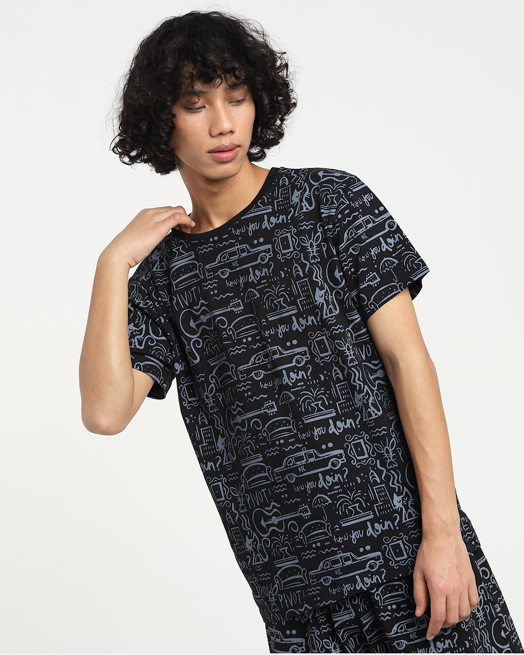 Buy Men's Black Friends Doodle AOP T-shirt Online at Bewakoof