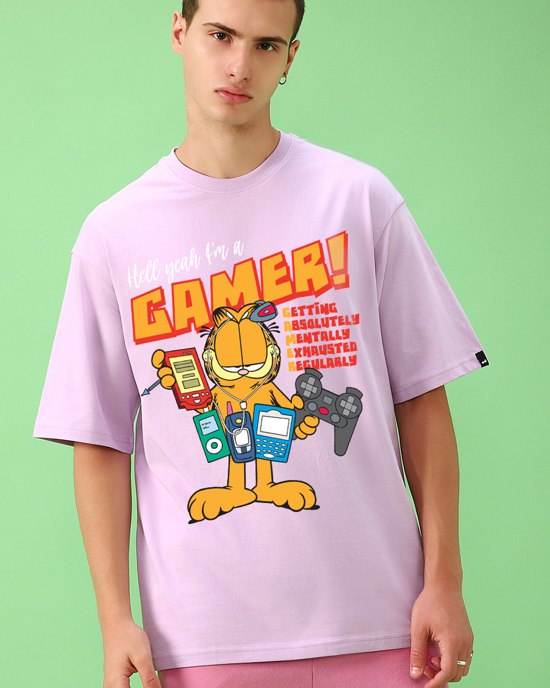 Buy Men's Purple Gamer Garfield Graphic Printed Oversized T-shirt ...