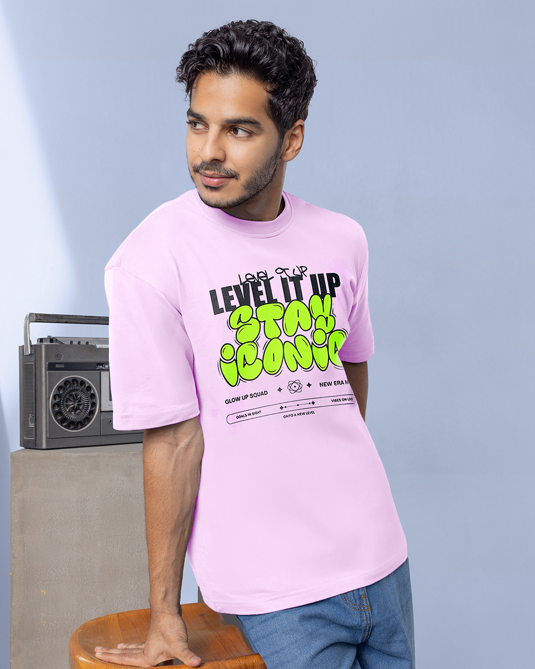 Buy Men's Purple Level It Up Stay Iconic Typography Oversized T-shirt ...