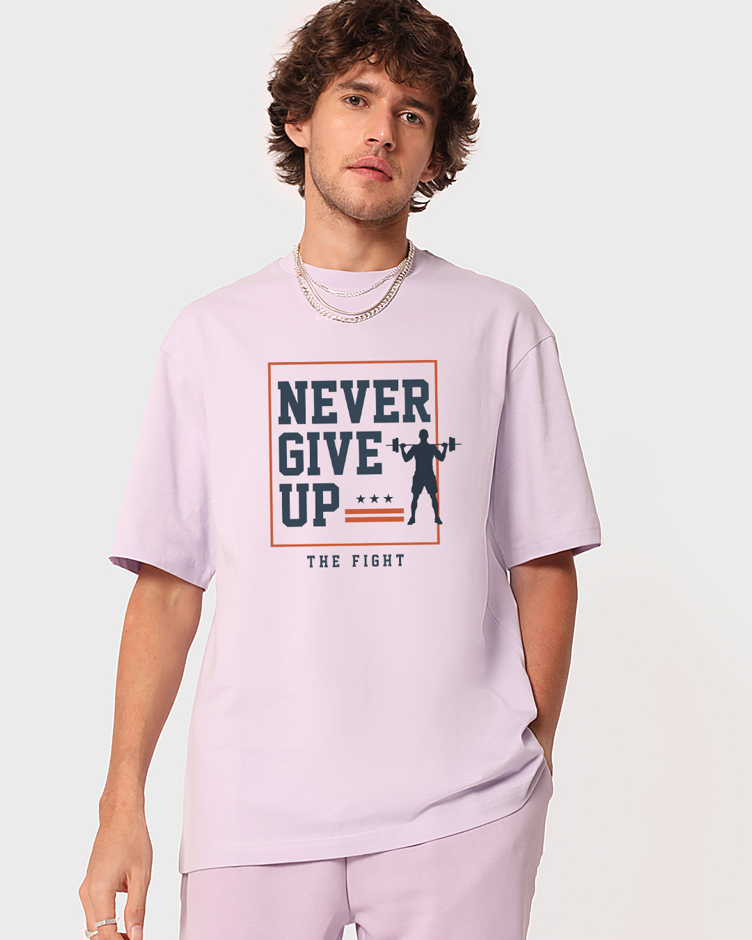 Buy Men's Purple Never Give Up Typography Oversized T-shirt Online at ...