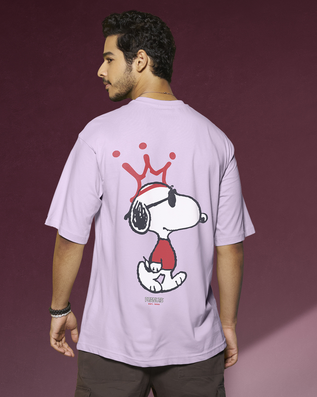 Buy Men's Purple Snoopy King Graphic Printed Oversized T-shirt Online ...
