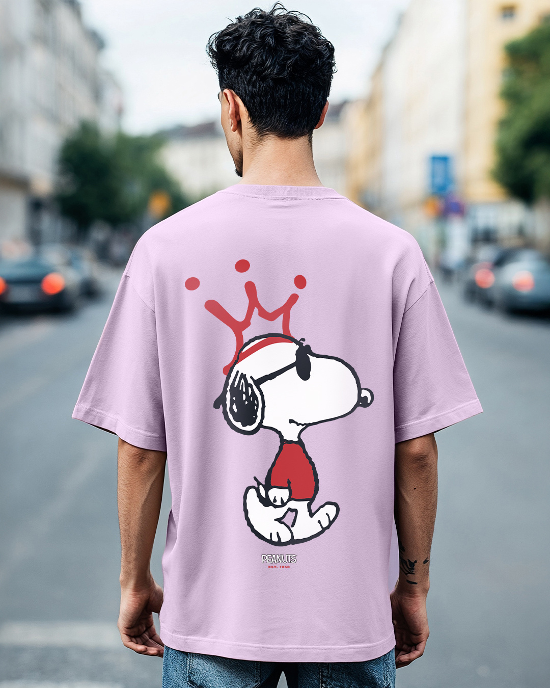 Buy Men's Purple Snoopy King Graphic Printed Oversized T-shirt Online ...