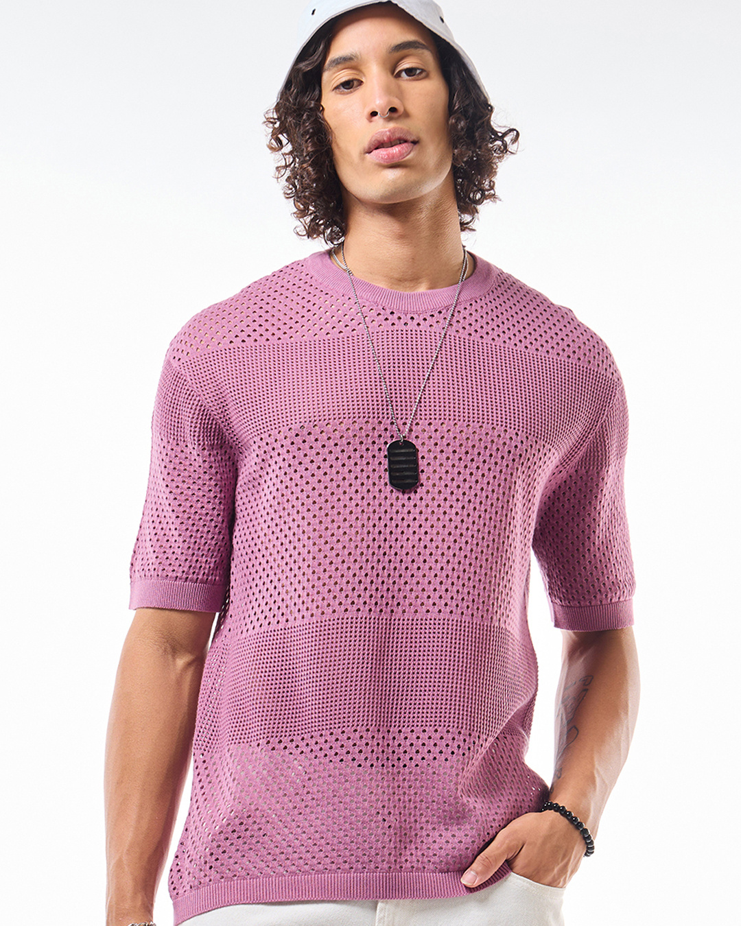 Buy Men's Purple Textured Oversized Flatknit T-shirt Online at Bewakoof