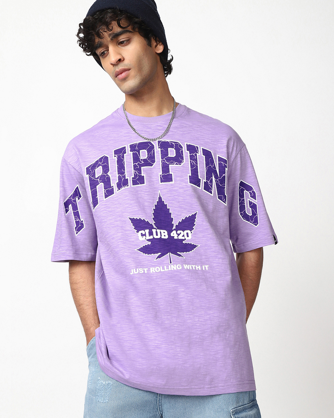 Buy Men's Purple Tripping Graphic Printed Oversized T-shirt Online at ...