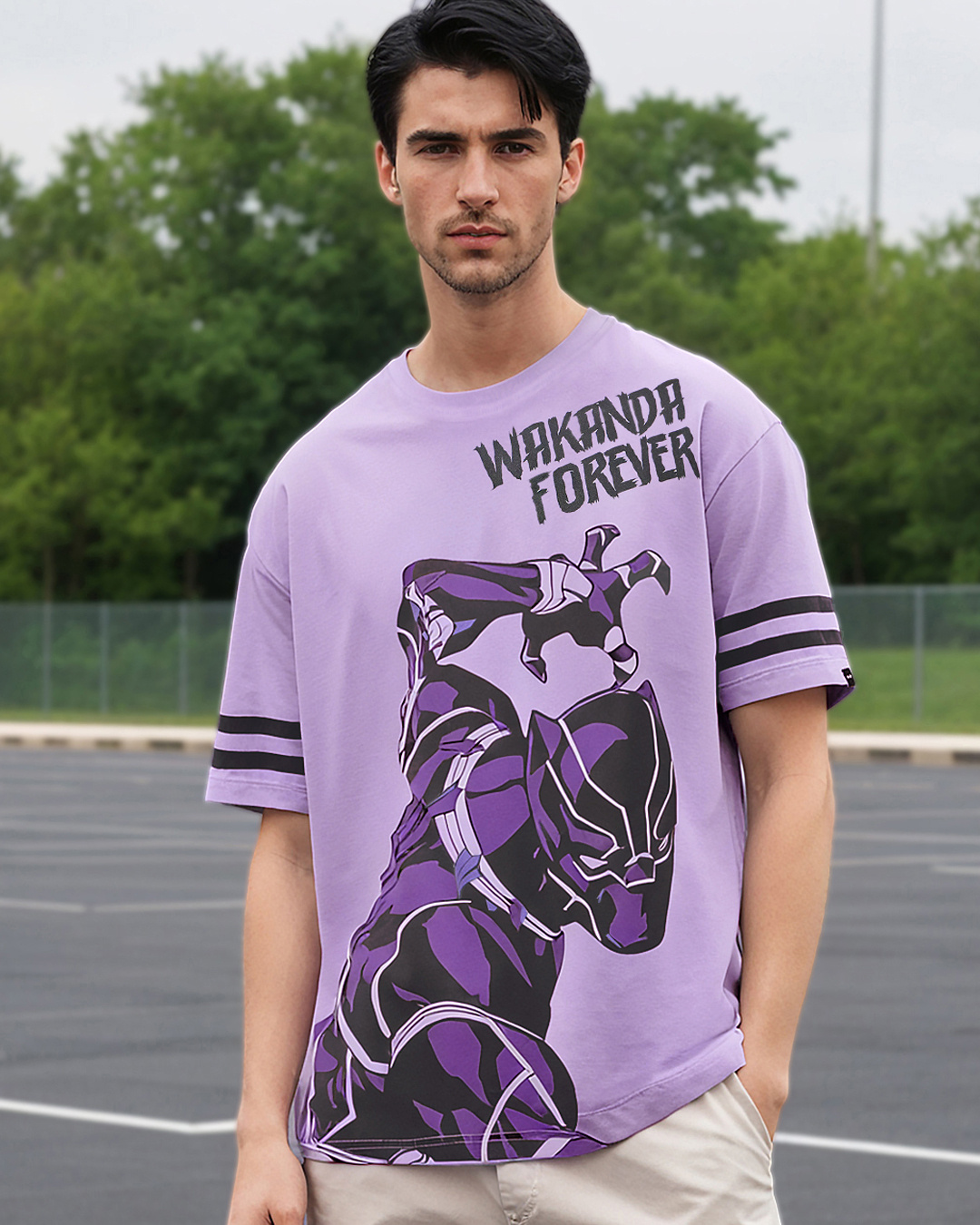 Buy Men's Purple Wakanda Forever Graphic Printed Oversized T-shirt Online at Bewakoof
