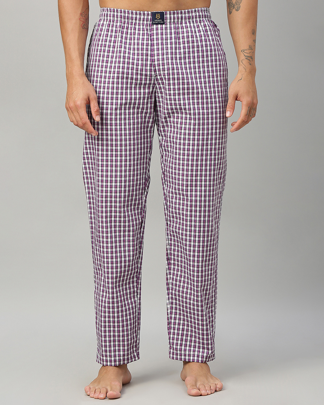 Buy Men's Purple & White Checked Pyjamas Online in India at Bewakoof