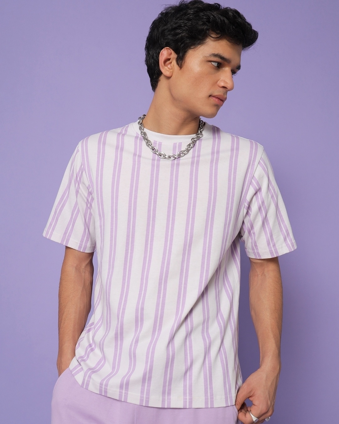 Buy Mens Purple And White Stripe Oversized T Shirt For Men Purple Online