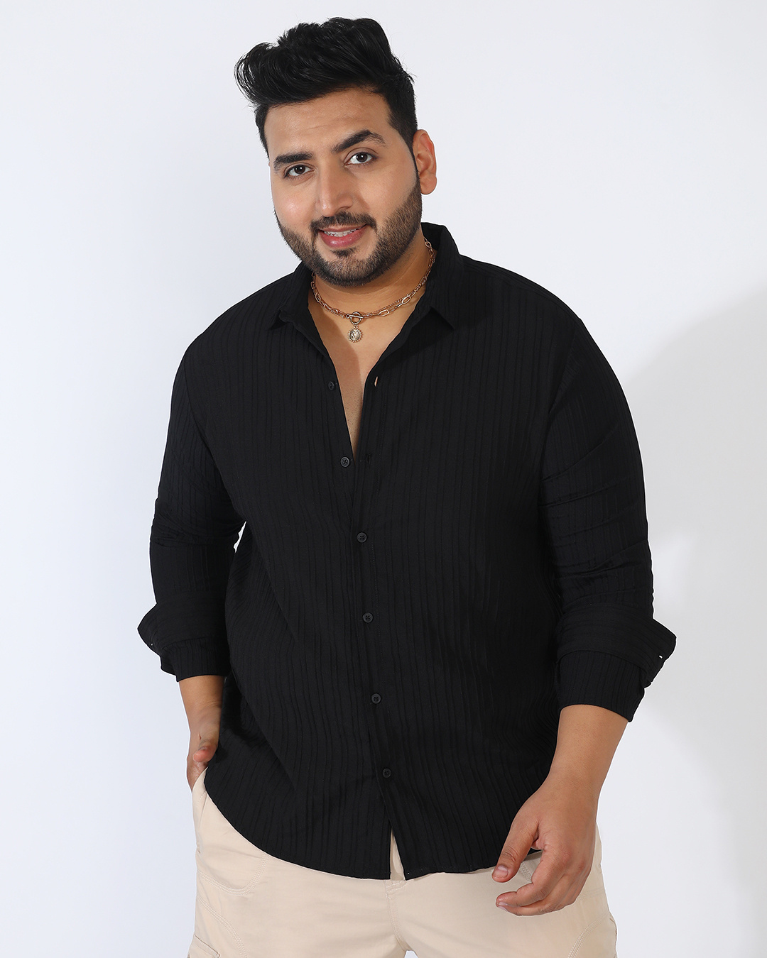 Buy Men's Raven Black Textured Oversized Plus Size Shirt Online at Bewakoof