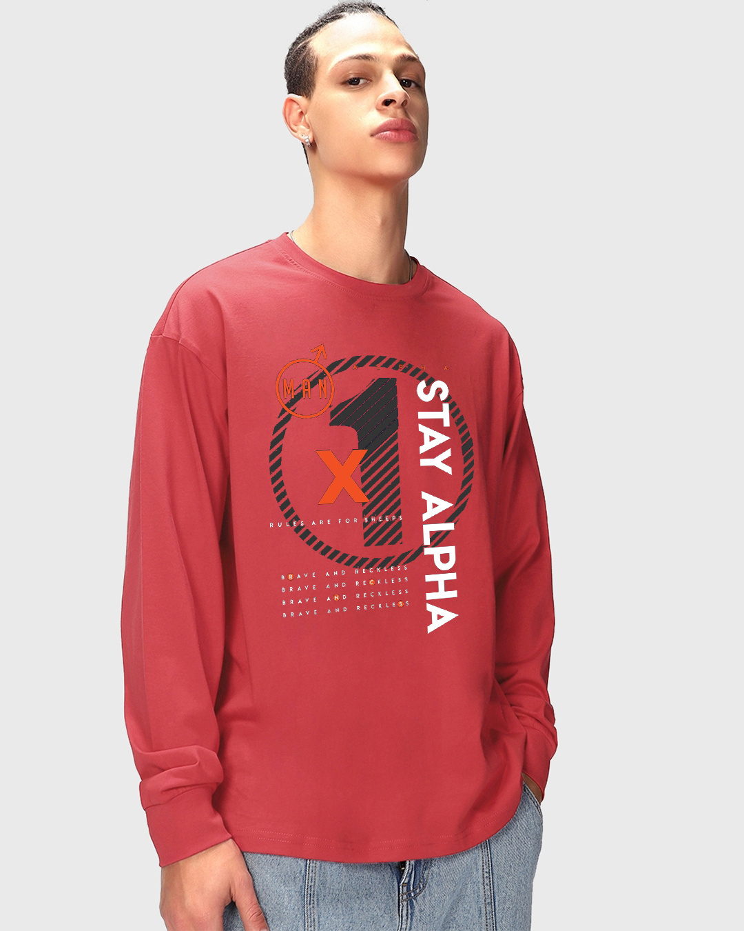 Buy Men's Red Alpha Graphic Printed Oversized T-shirt Online at Bewakoof