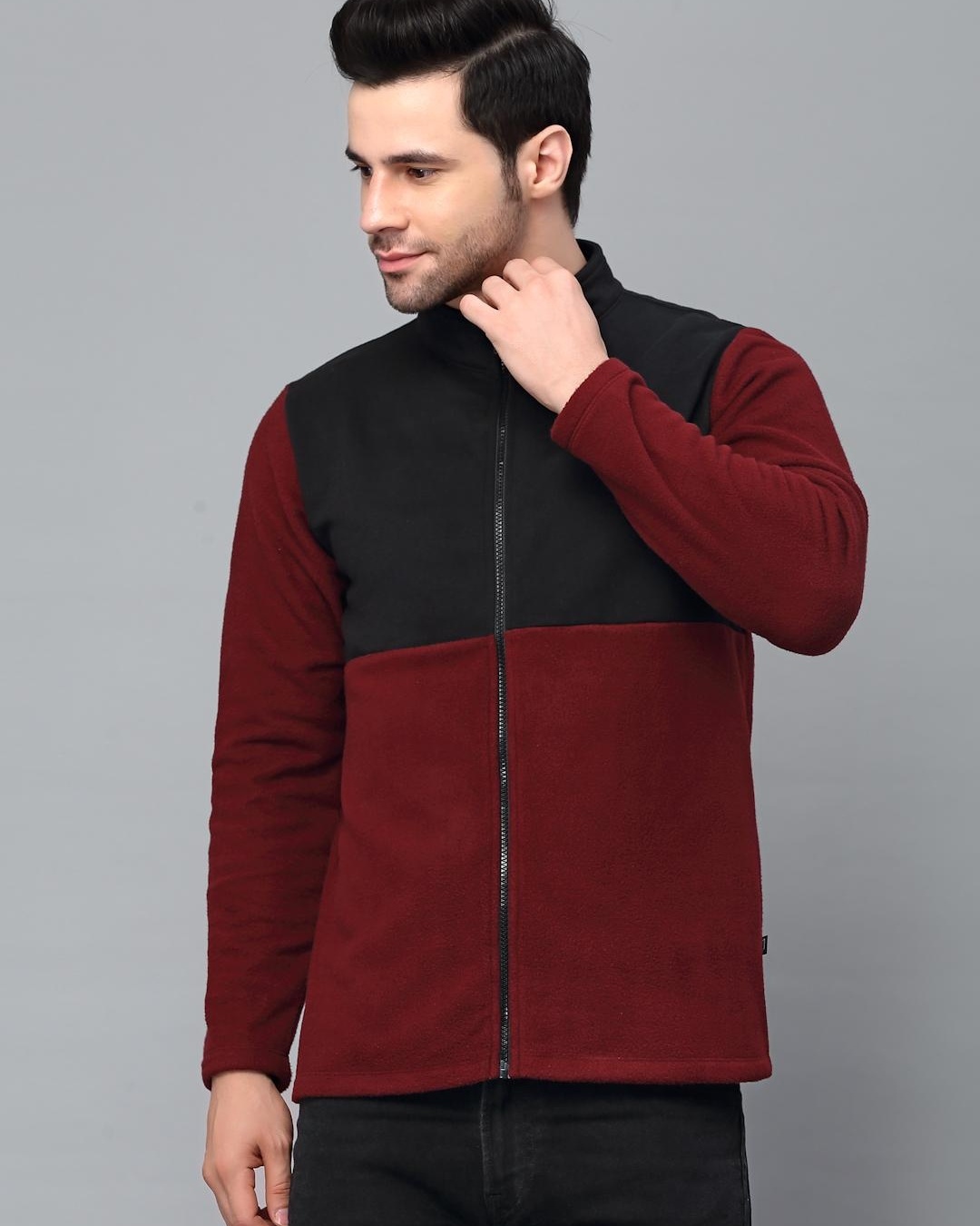 Buy Men's Maroon and Black Color Block Slim Fit Jacket Online at Bewakoof