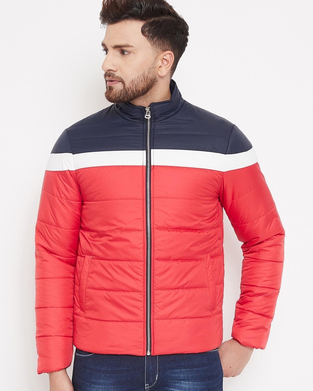 Buy Men's Red and Blue Color Block Jacket for Men Red Online at Bewakoof