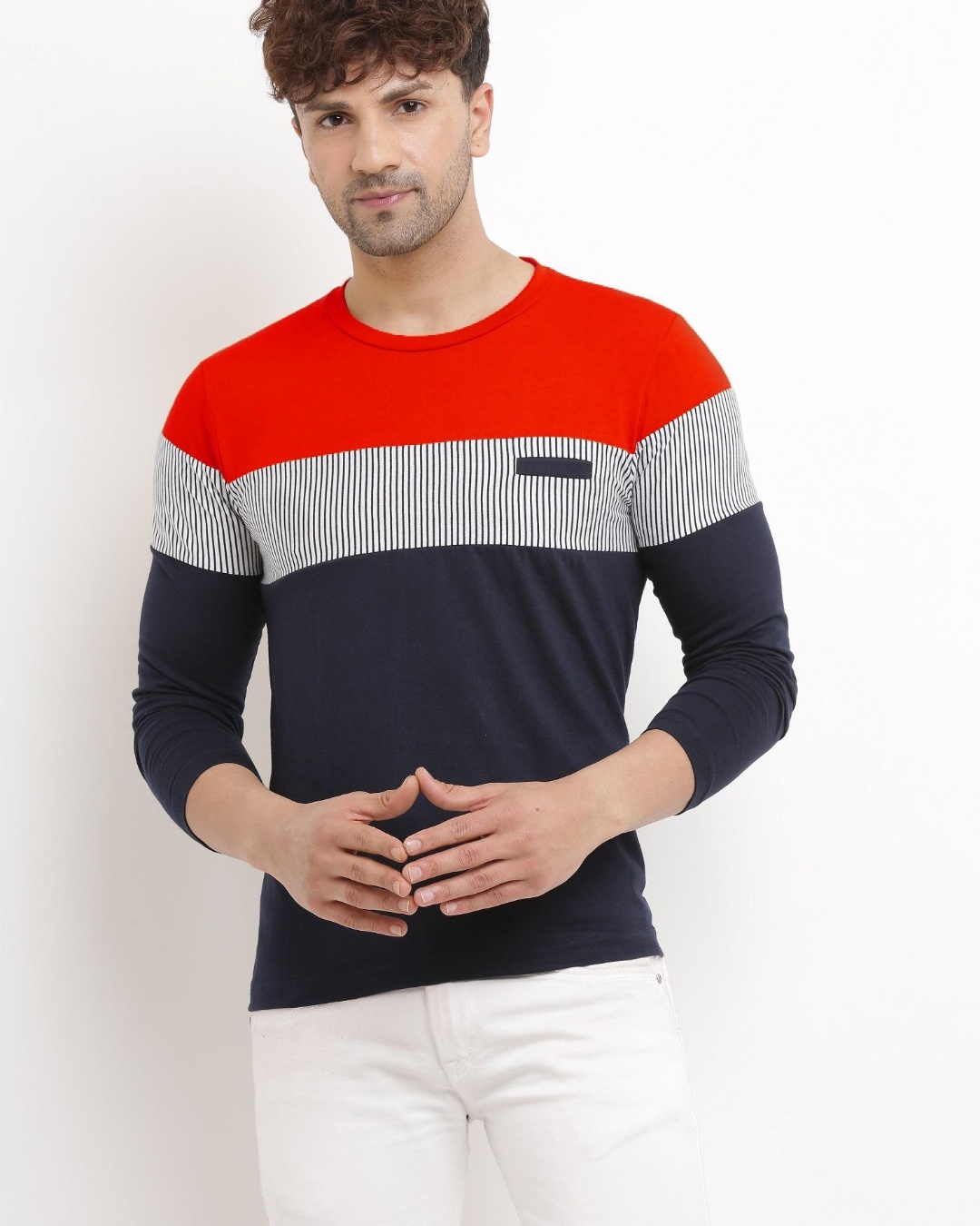 Buy Men's Red & Blue Color Block Slim Fit T-shirt Online at Bewakoof