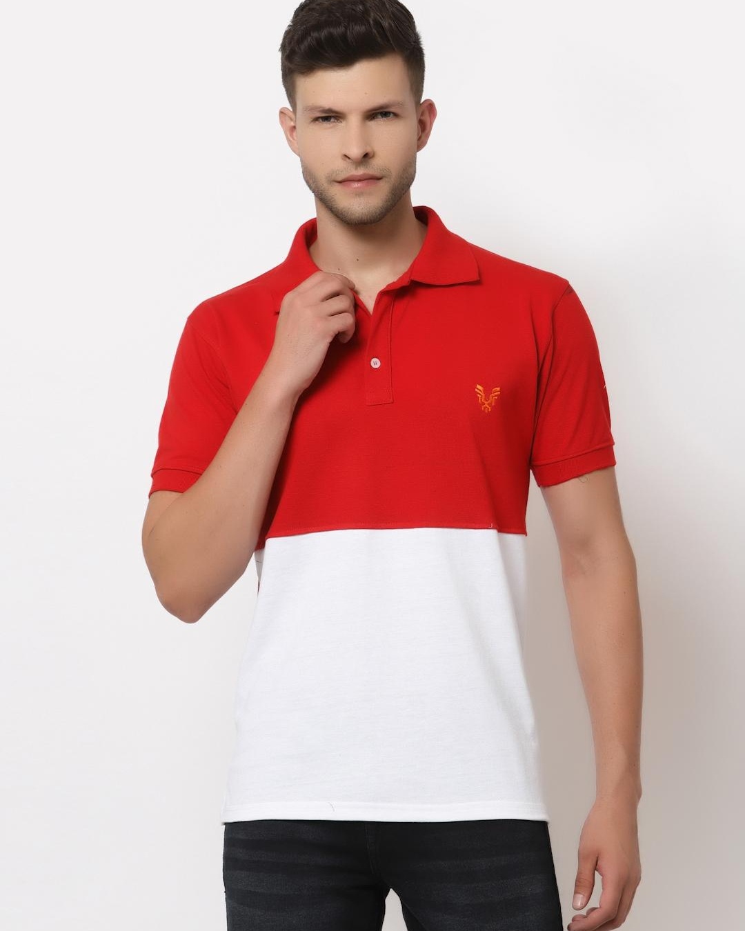 Buy Men's Red & White Color Block Slim Fit T-shirt Online at Bewakoof