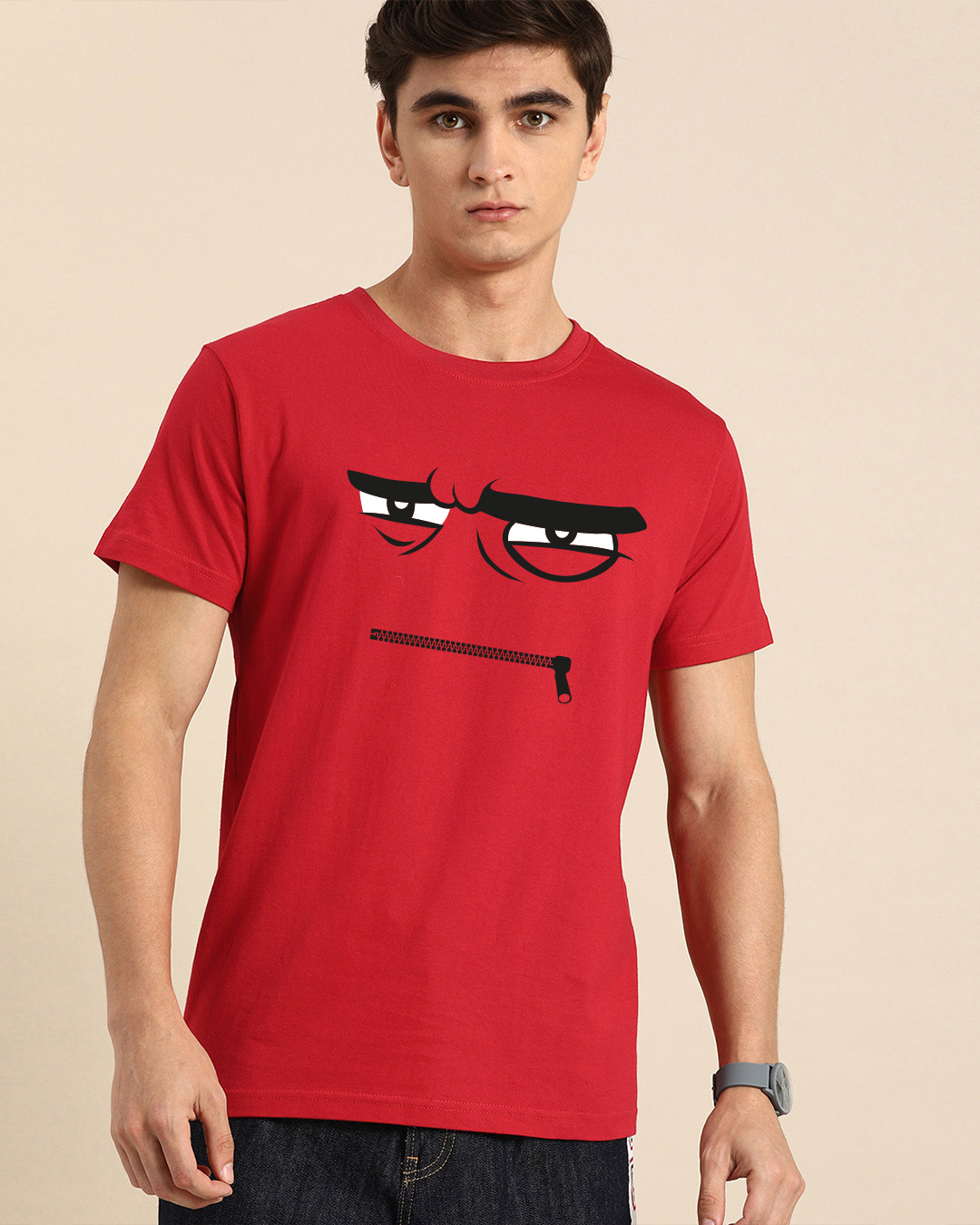 Buy Men's Red Angry Zip T-shirt Online at Bewakoof
