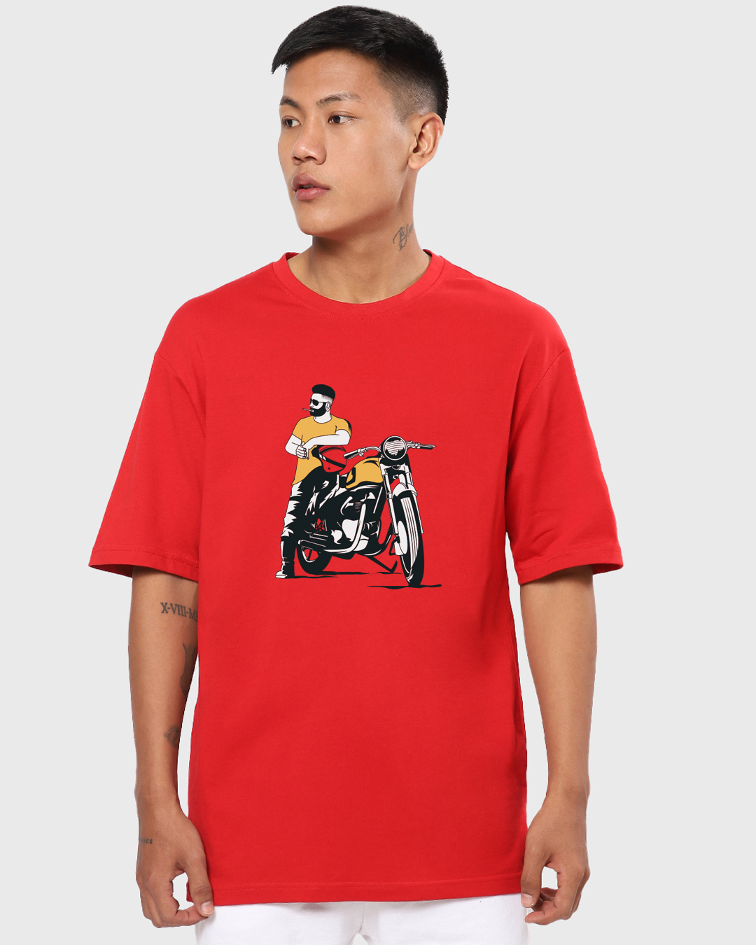 Buy Men's Red Biker Bro Graphic Printed Oversized T-shirt Online at ...