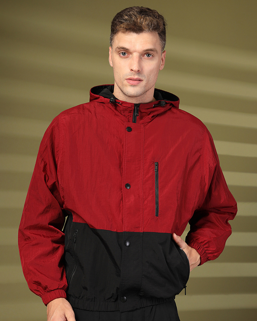 Buy Men's Red & Black Color Block Wind Cheater Jacket Online at Bewakoof