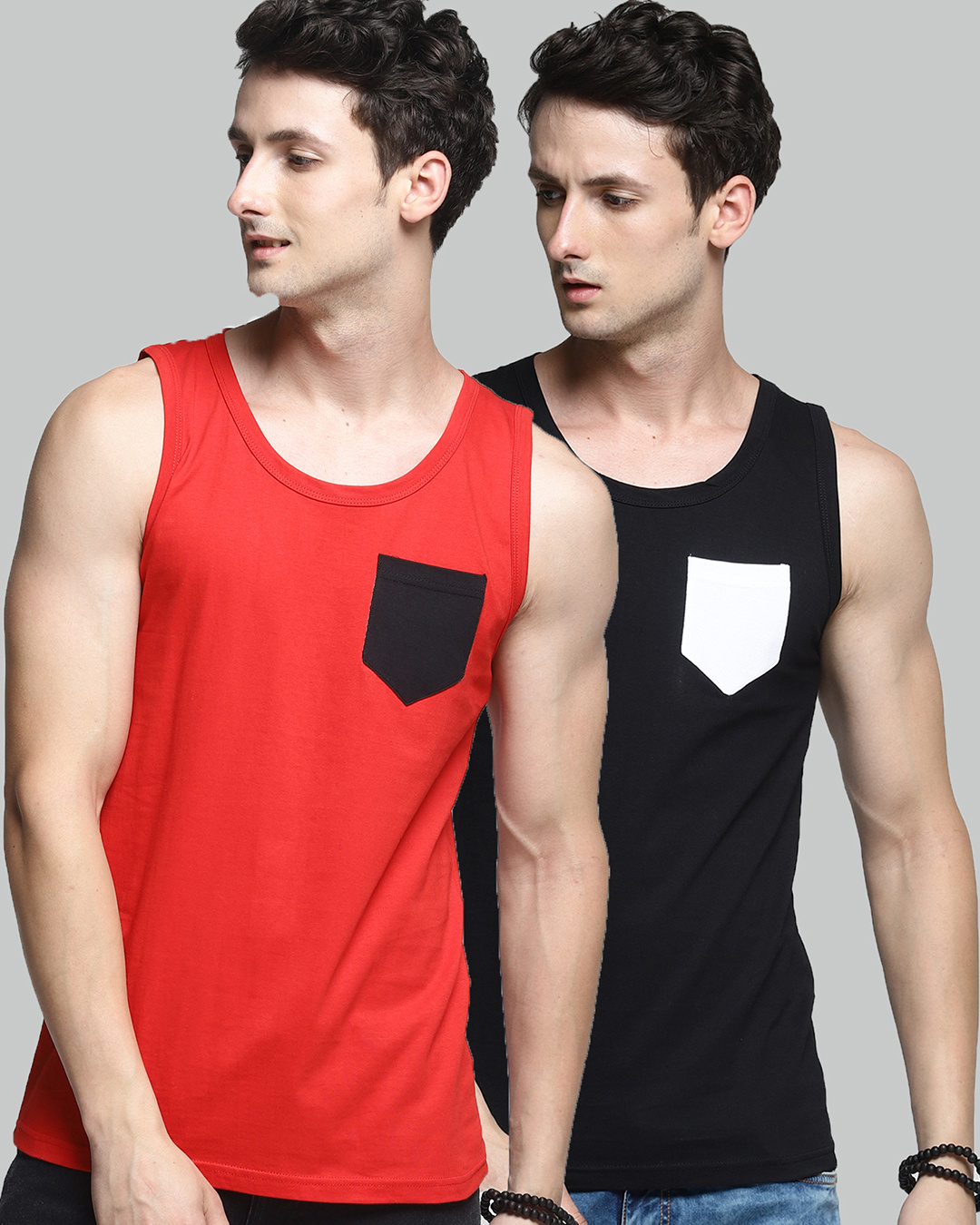 Buy Men's Red & Black Color Block Vest (Pack of 2) for Men Red Online ...