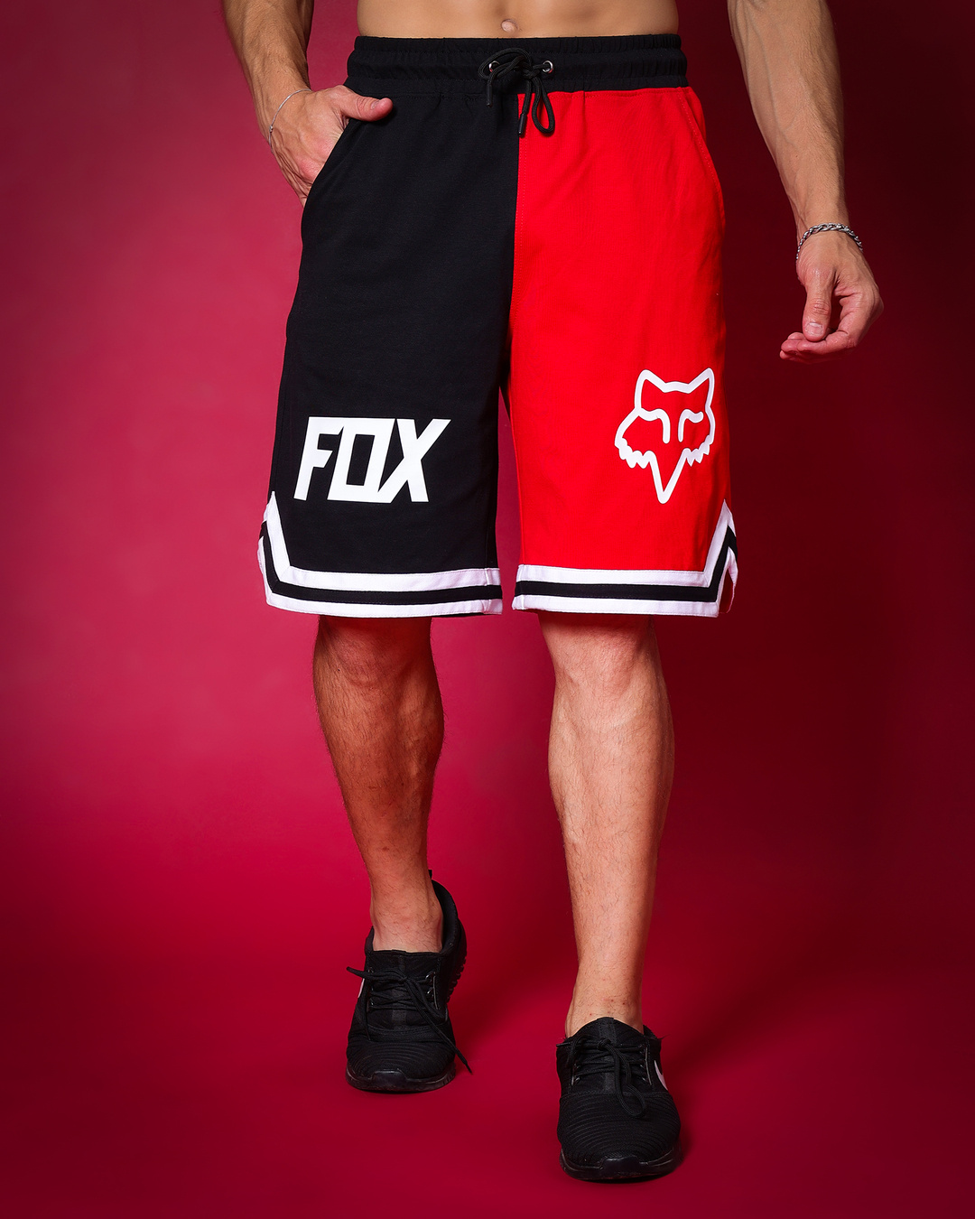 Buy Men's Red & Black Fox Graphic Printed Relaxed Fit Shorts Online at ...
