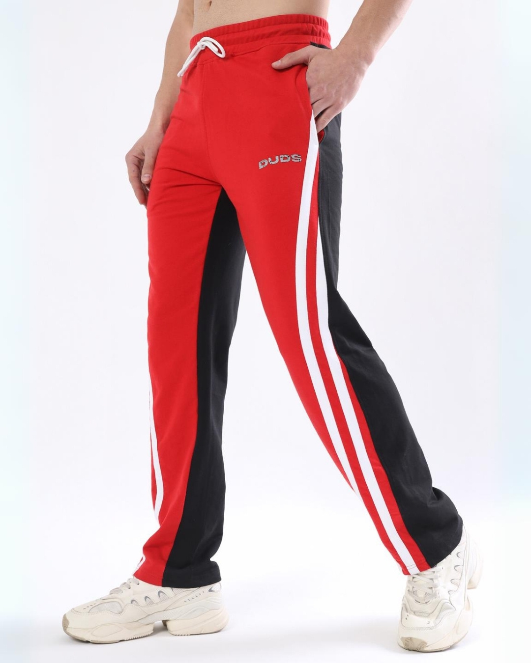Buy Men's Red & Black Side Panel Relaxed Fit Track Pants Online at Bewakoof