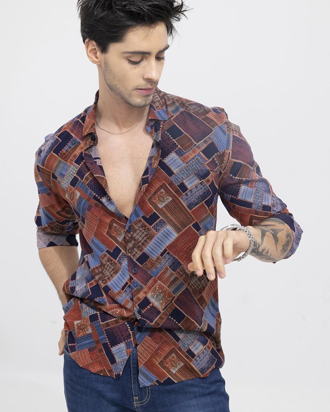Buy Men's Red Block Patch Slim Fit Shirt Online at Bewakoof