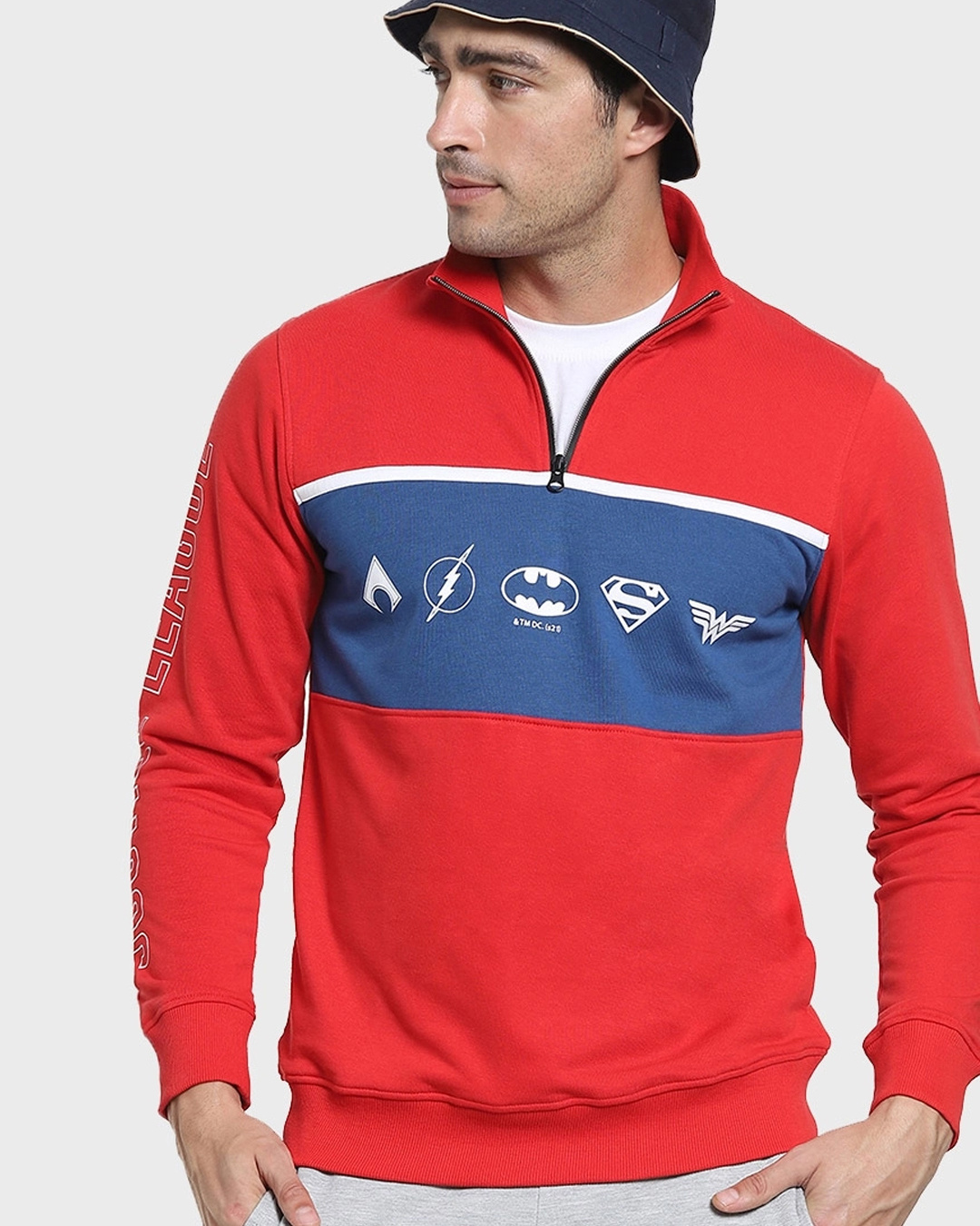 Buy Men's Red & Blue Color Block Zipper Sweatshirt Online at Bewakoof