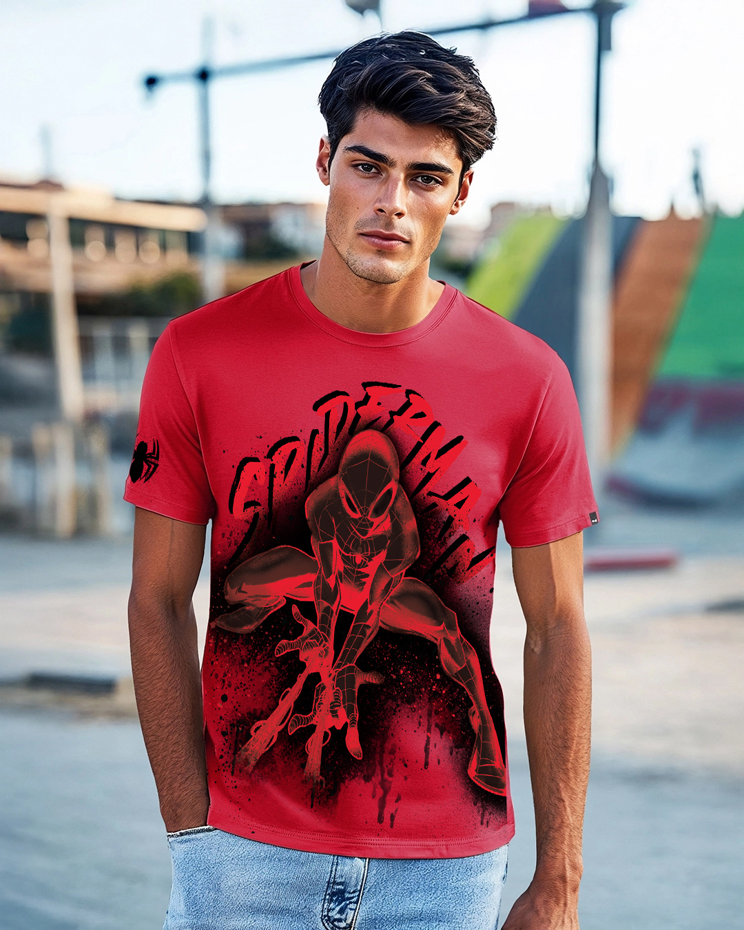 Buy Men's Red Bold Red Spiderman Graphic Printed T-shirt Online at Bewakoof