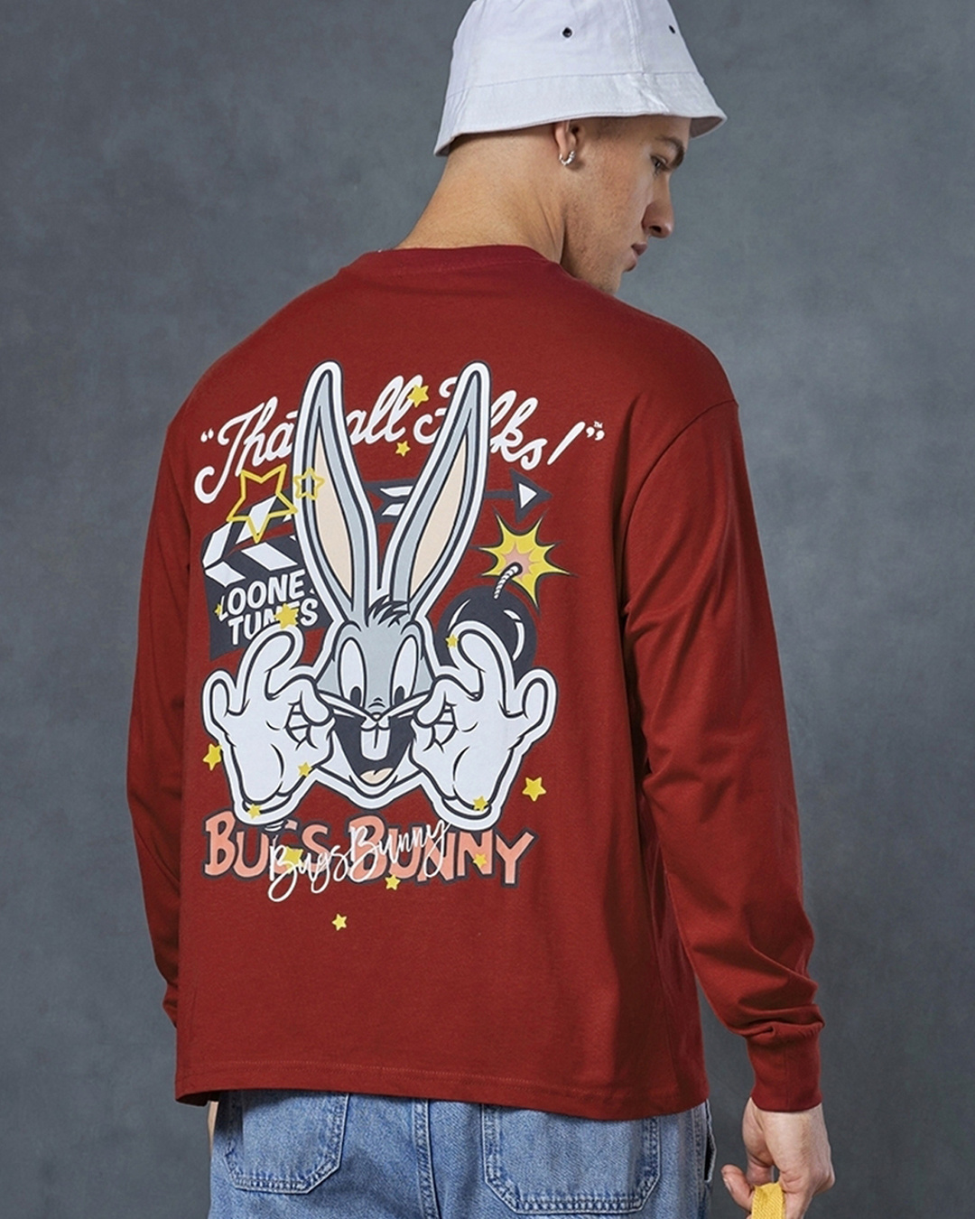 Buy Men's Red Bunny Folks Graphic Printed Oversized T-shirt Online at ...