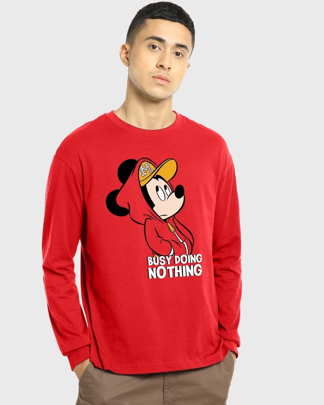 Buy Men's Red Busy Doing Nothing Graphic Printed Oversized T-shirt ...