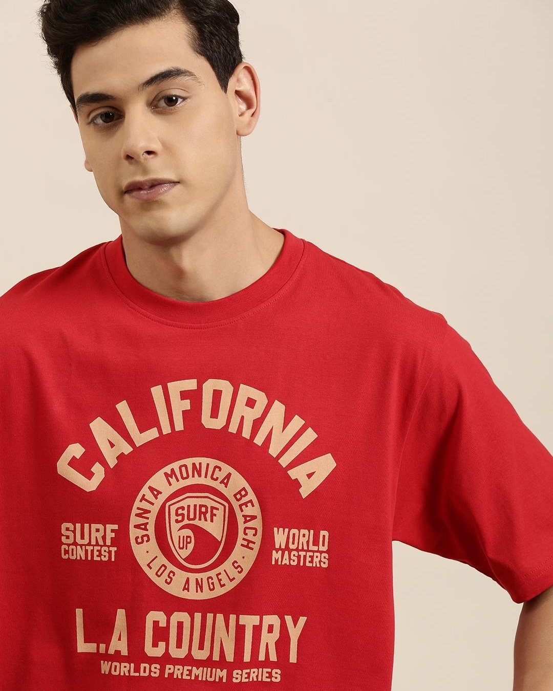 Buy Men's Red California Typography Oversized T-shirt Online at Bewakoof