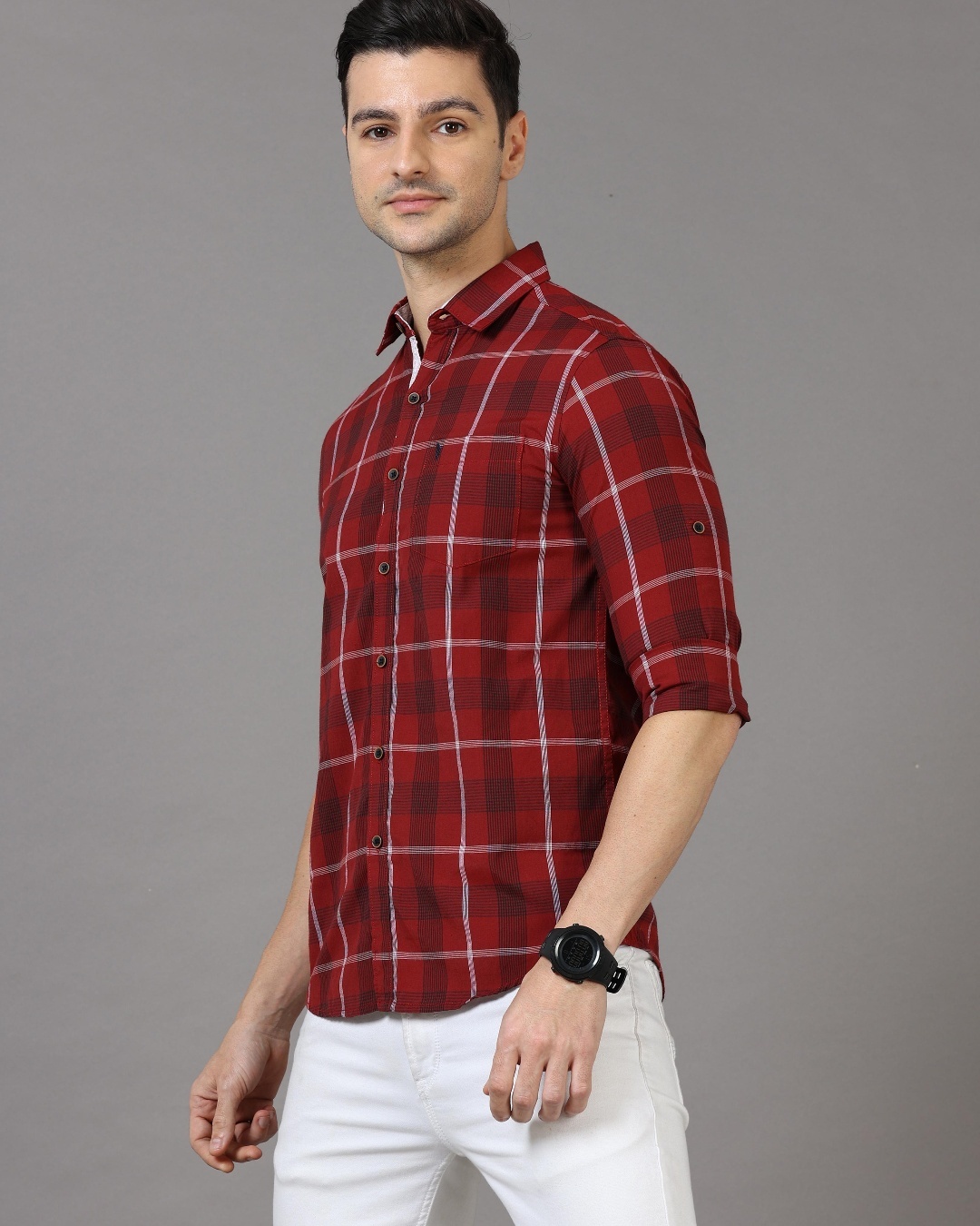 Buy Men's Red Checked Slim Fit Shirt Online at Bewakoof
